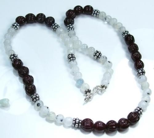 Beautiful dyed glass & moonstone & silver 925 necklace ! Gift Jewelry ...