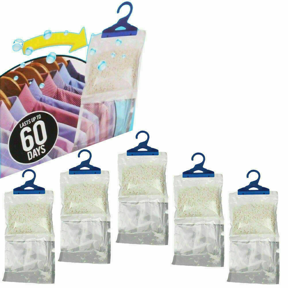 HANGING WARDROBE DEHUMIDIFIER BAGS CONDENSATION MOULD MILDEW DAMP TRAPS ...