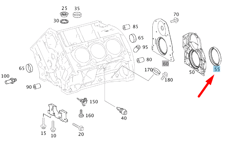 MB S W221 Cylinder Crankcase Rear Radial Shaft Seal Ring A0149976346 ...