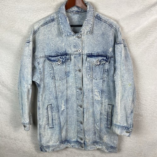 Blu[Edit] Women's Distressed Denim Jean Jacket Light Blue Size XL ...