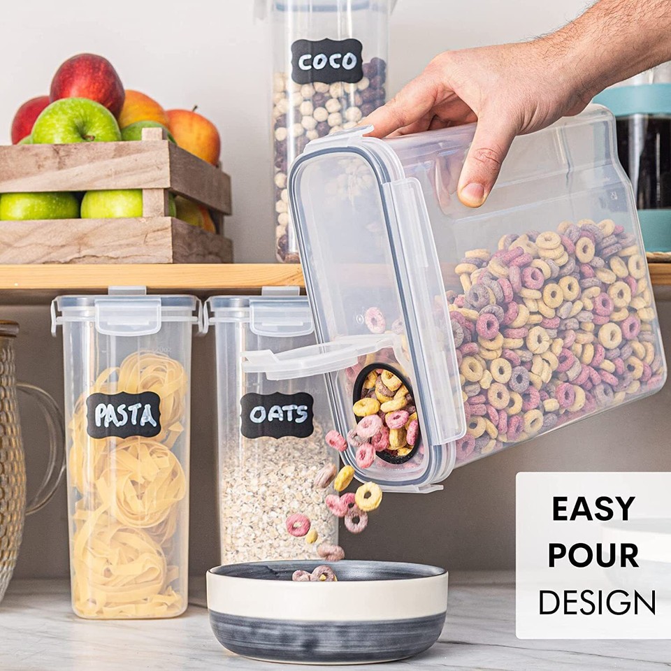 Set of 4 4L Airtight Storage Containers Cereal Food Dry Kitchen Pantry ...
