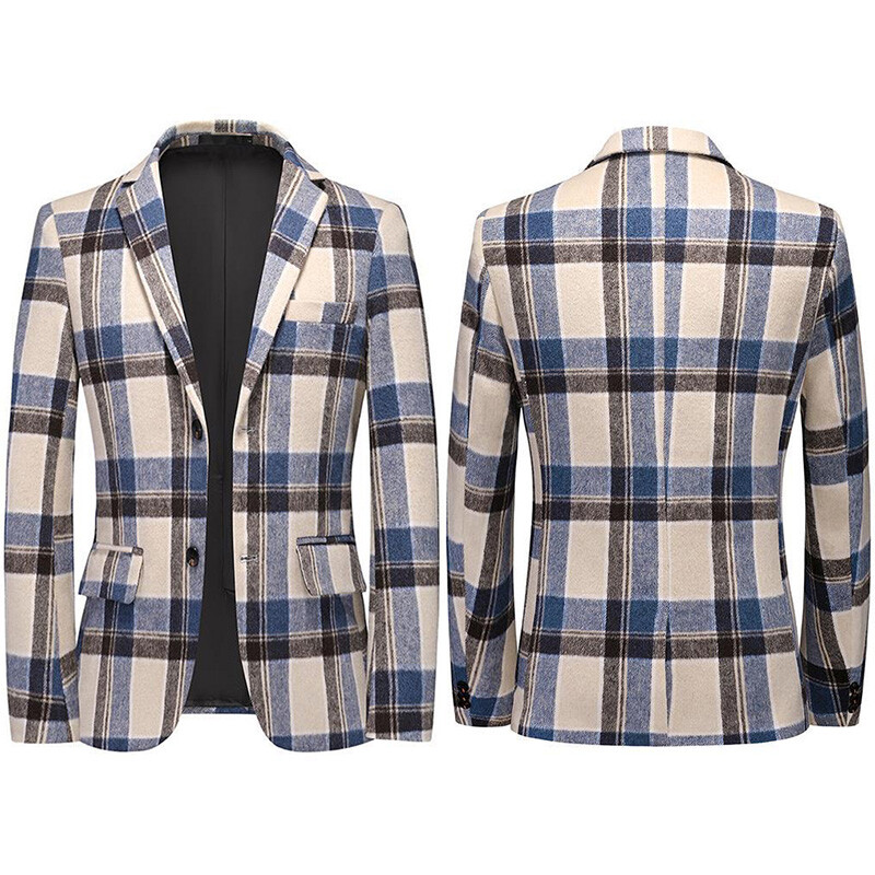 Men Formal Dress Check Single-Breasted Lined Jacket Suit Blazer Coat ...