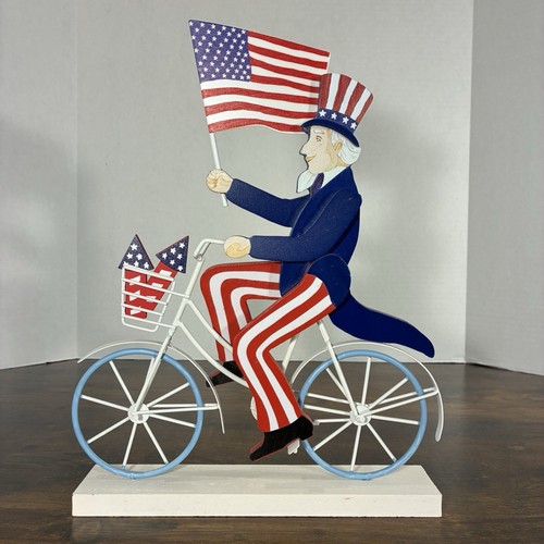 Uncle Sam Riding Bicycle with Flag Fireworks 4th of July Independence ...