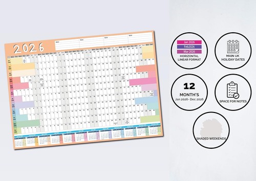 2026 Wall Planner A1 UK Calendar 2026 Yearly 2026 From... | eBay UK