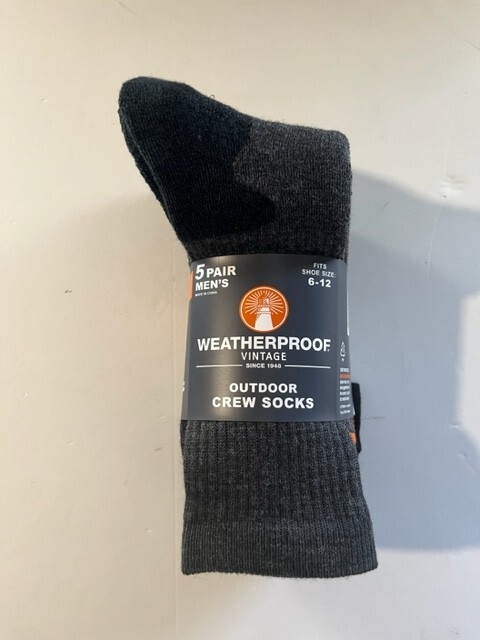 Weatherproof Men’s Outdoor Wool Blend Crew Sock Black 5 Pair Size 6-12 ...
