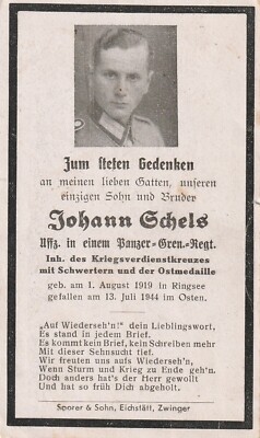 German WW2 - Soldier Death Card ** ORIGINAL ** Panzer -Grenadier - Regt ...