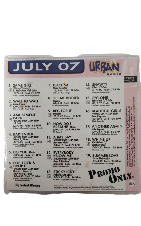 july 2007 dj promo radio urban genre cd disc various artist see picture ...