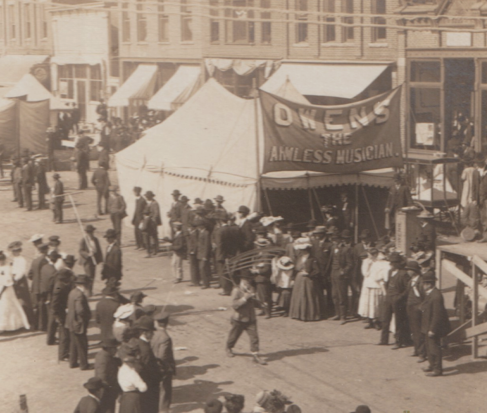 Plainview MINNESOTA RPPC 1907 SIDE FREAK SHOW Circus OWENS THE ARMLESS ...
