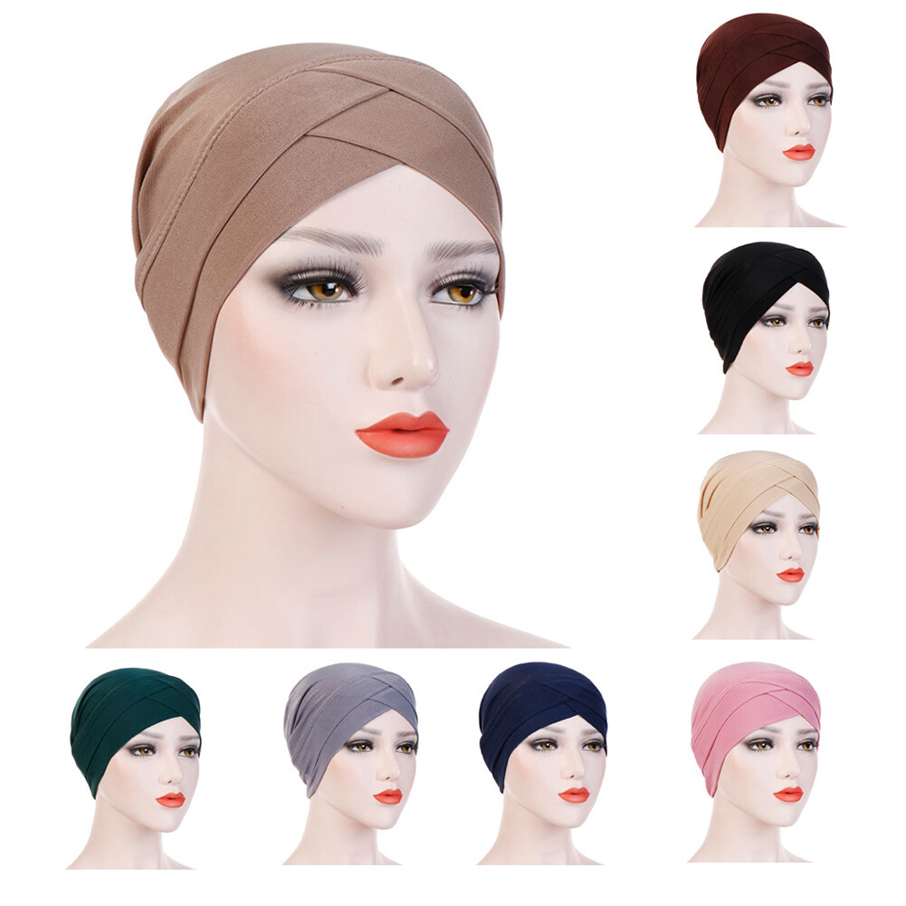 Women Turban Elastic Hat Cross Head Wrap Chemo Bandana Muslim Scarf ...