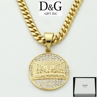 DG Men's 24" Stainless-Steel.last dinner Pendant,Cuban Chain*Gold ...