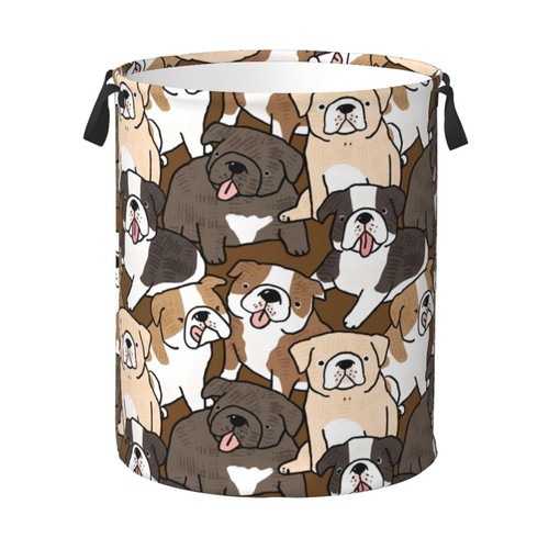 Cute Dogs Laundry Hamper Bag With Waterproof Liner - Cartoon Bulldog ...