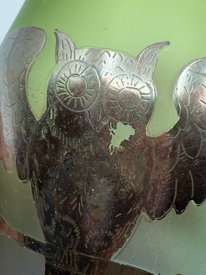 Antique Art Nouveau 6” Opaque Silver Overlay Owl Vase Loetz Carl ...