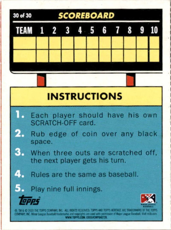 2020 Topps Heritage Minor League 1971 Scratch Off #30 Max Lazar Timber ...
