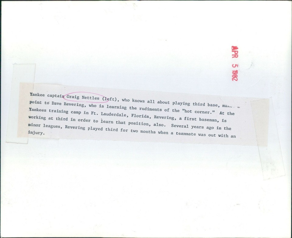 1982 Press Photo New York Yankees Baseball Players Graig Nettles Dave ...