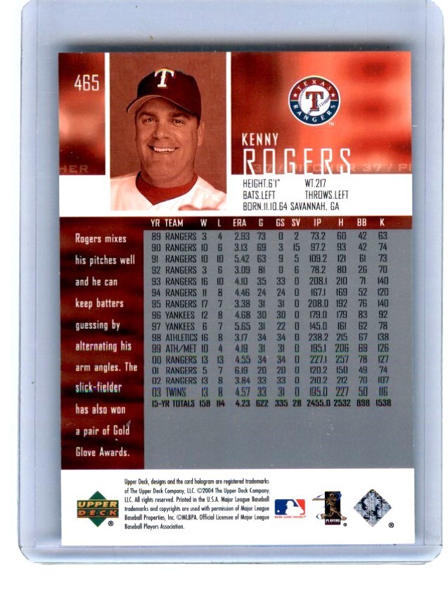 2004 Upper Deck Texas Rangers Baseball Card #465 Kenny Rogers NM 0938 ...