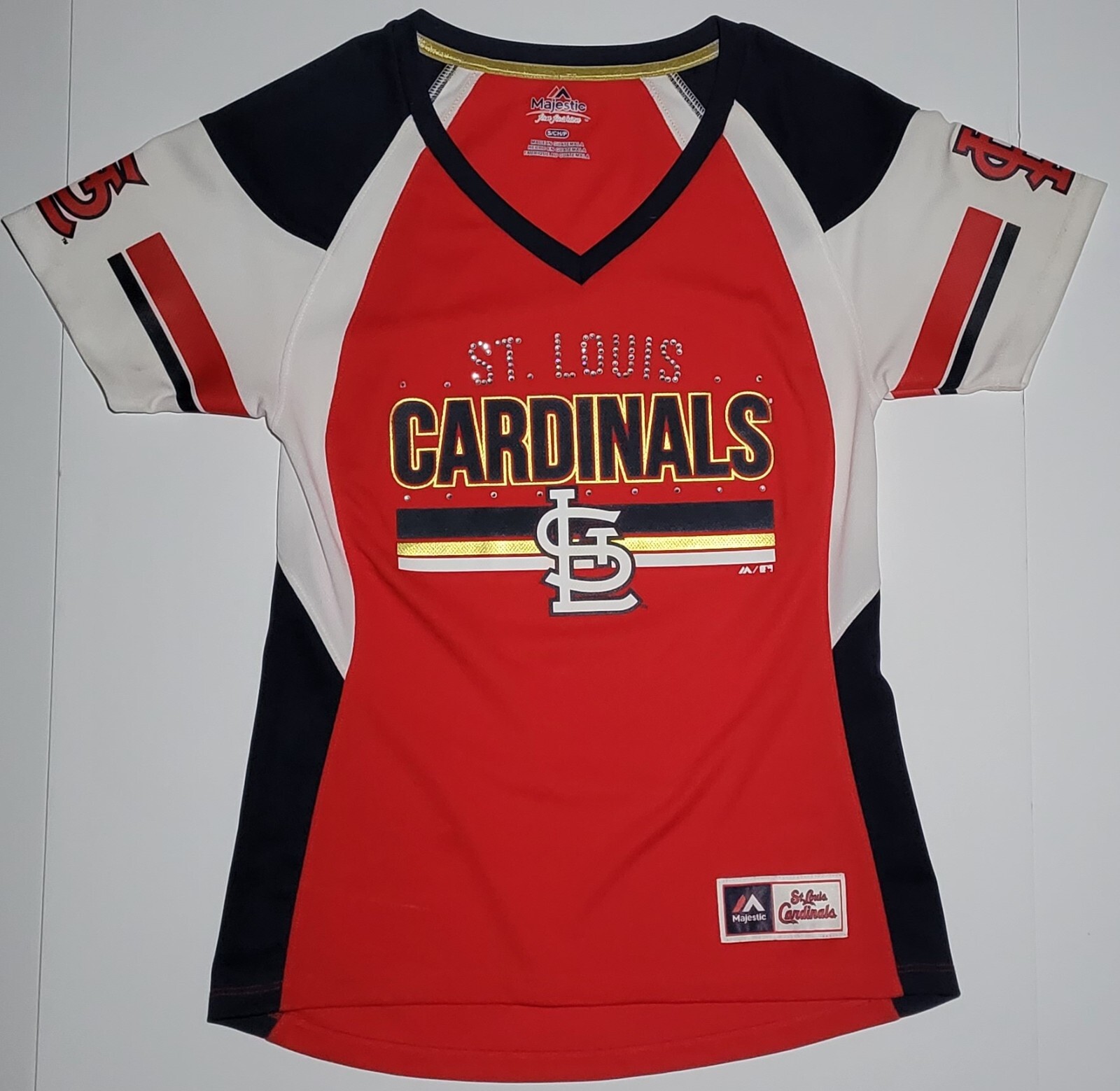 Majestic St Louis Cardinals Womens V Neck Short Sleeve Shirt Size Small ...