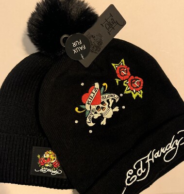 Ed Hardy Black Beanie 2 Piece Set NWT | eBay