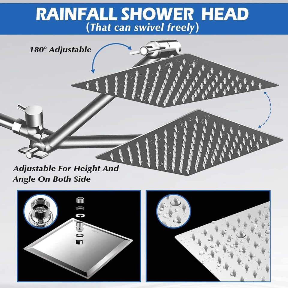 luxury rainfall shower head 10 inch high pressure chrome with ...