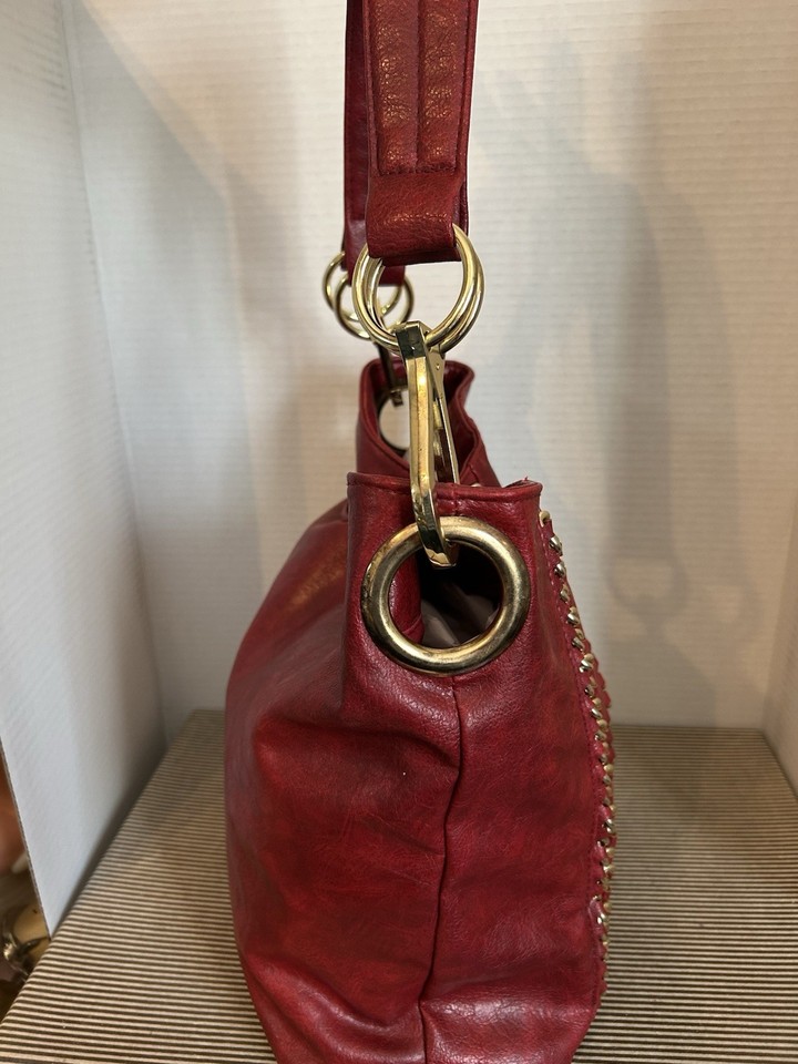 Braciano Italian Leather Handbag Satchel / Red W Gold Hardware & Gold ...