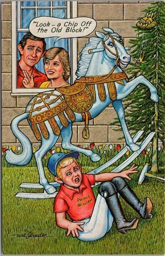 c1980s PRINCE WILLIAM Princess Diana Postcard "ROCKING HORSE" Artist ...
