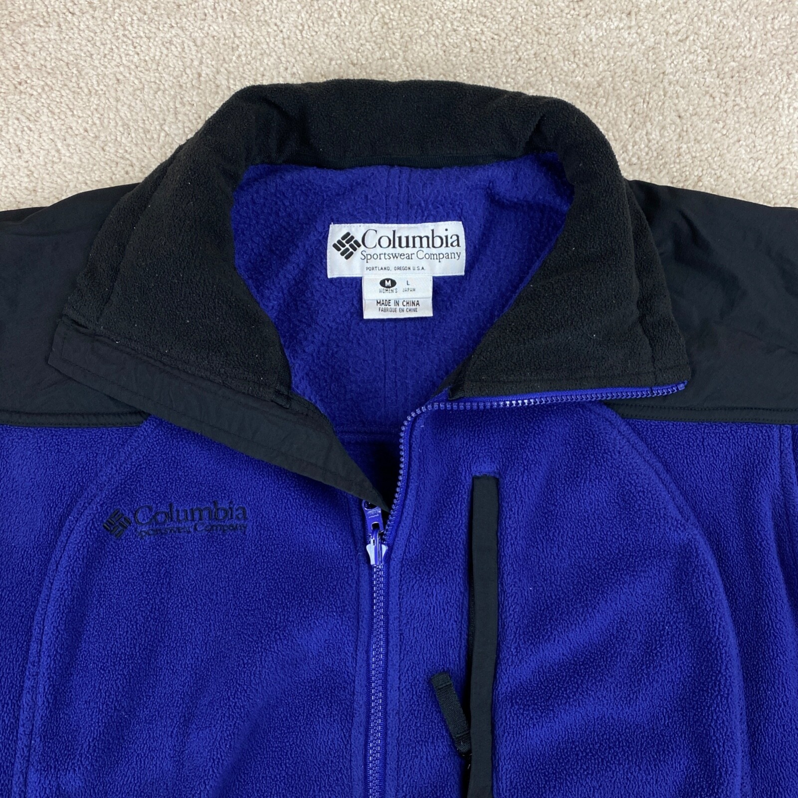 Columbia Jacket Womens Medium Blue Black Fleece Full Zip Long Sleeve ...