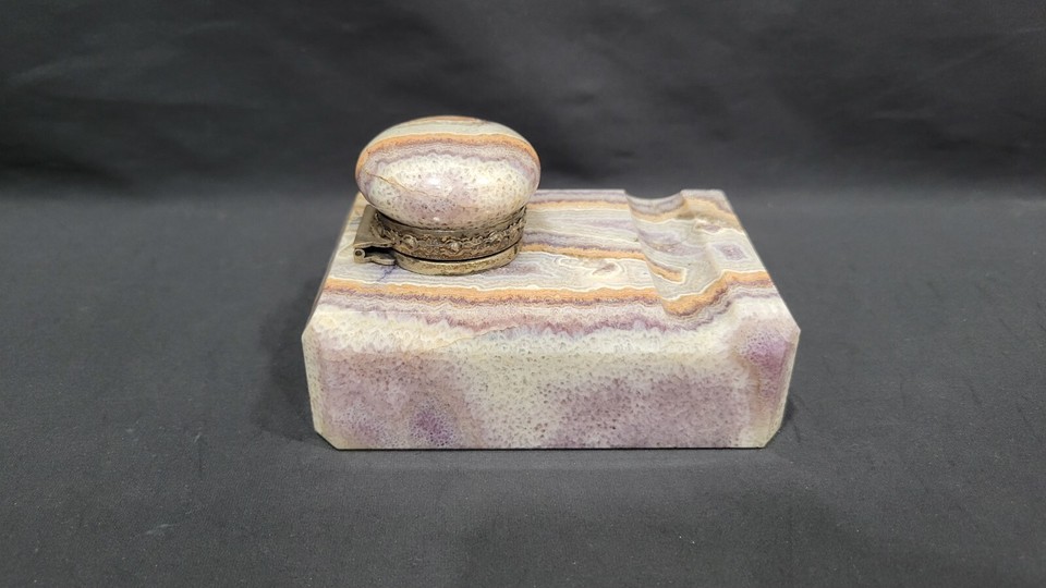 Antique Beautiful Stone Hinged Cover Inkwell | eBay