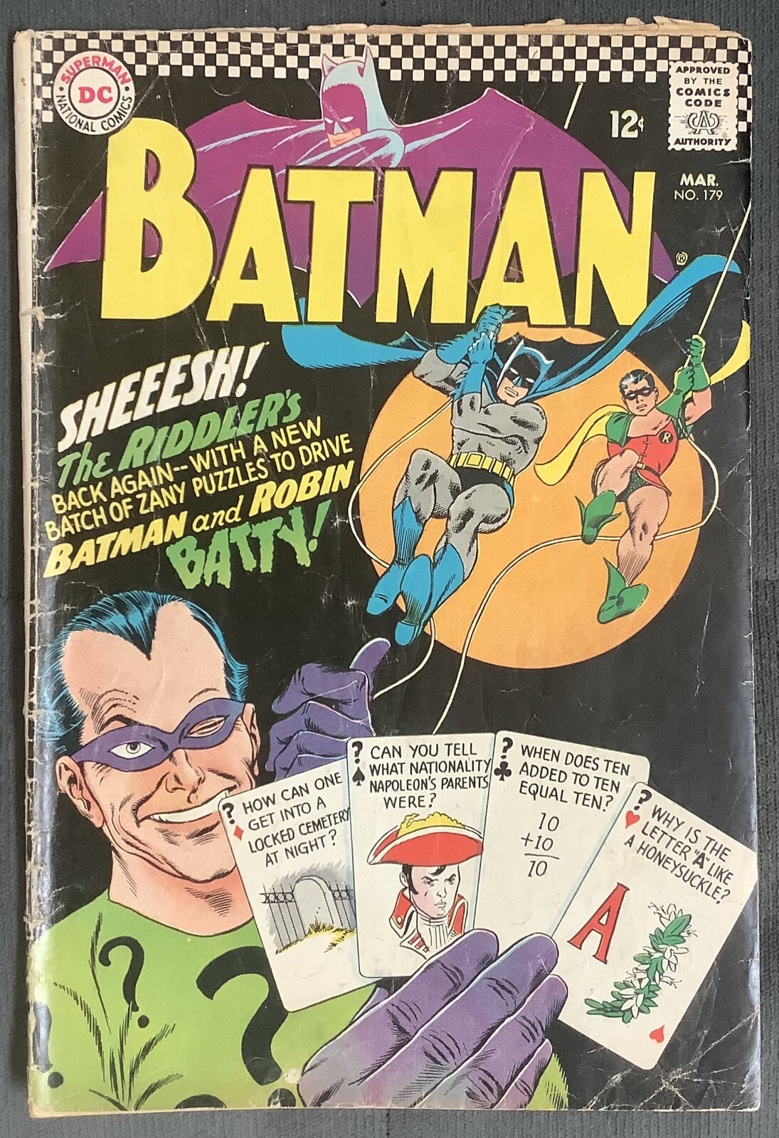 Batman #179 (1966, DC) 2nd Silver Age App. of The Riddler. Lower Grade ...
