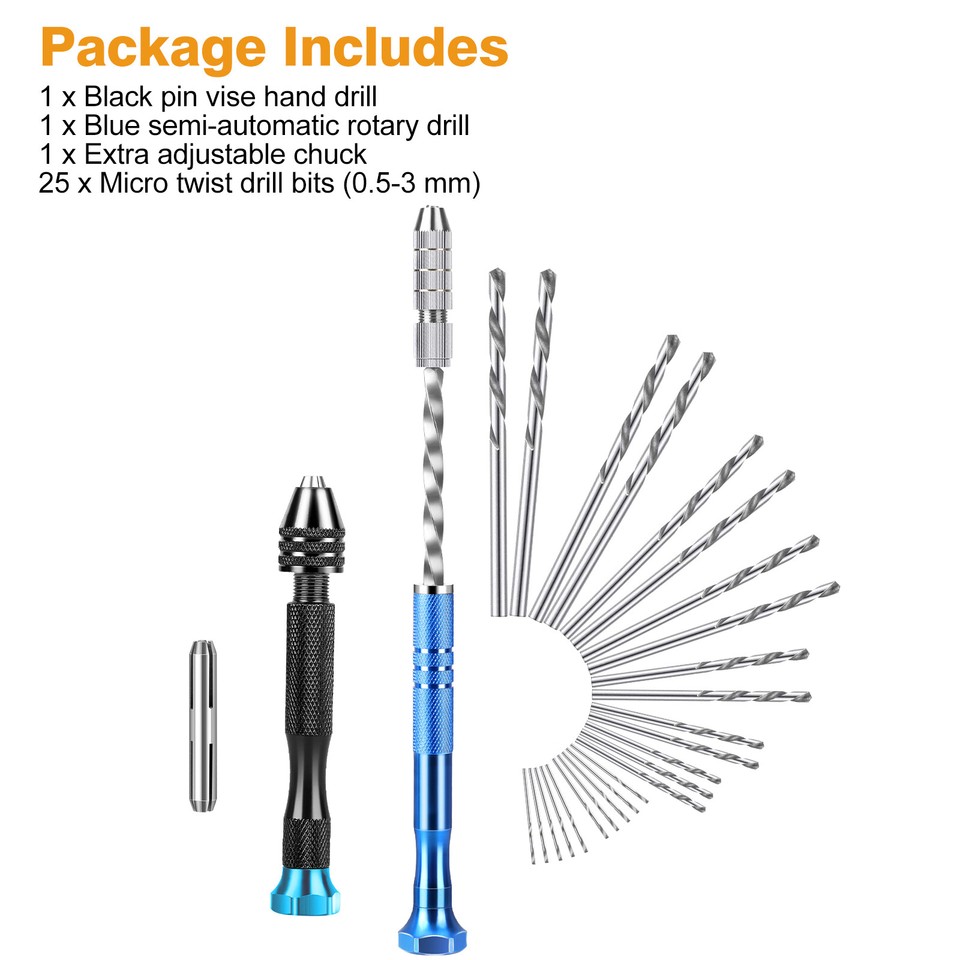 27 x Precision Pin Vise Hobby Mini Micro Hand Twist Drill Bits Rotary ...