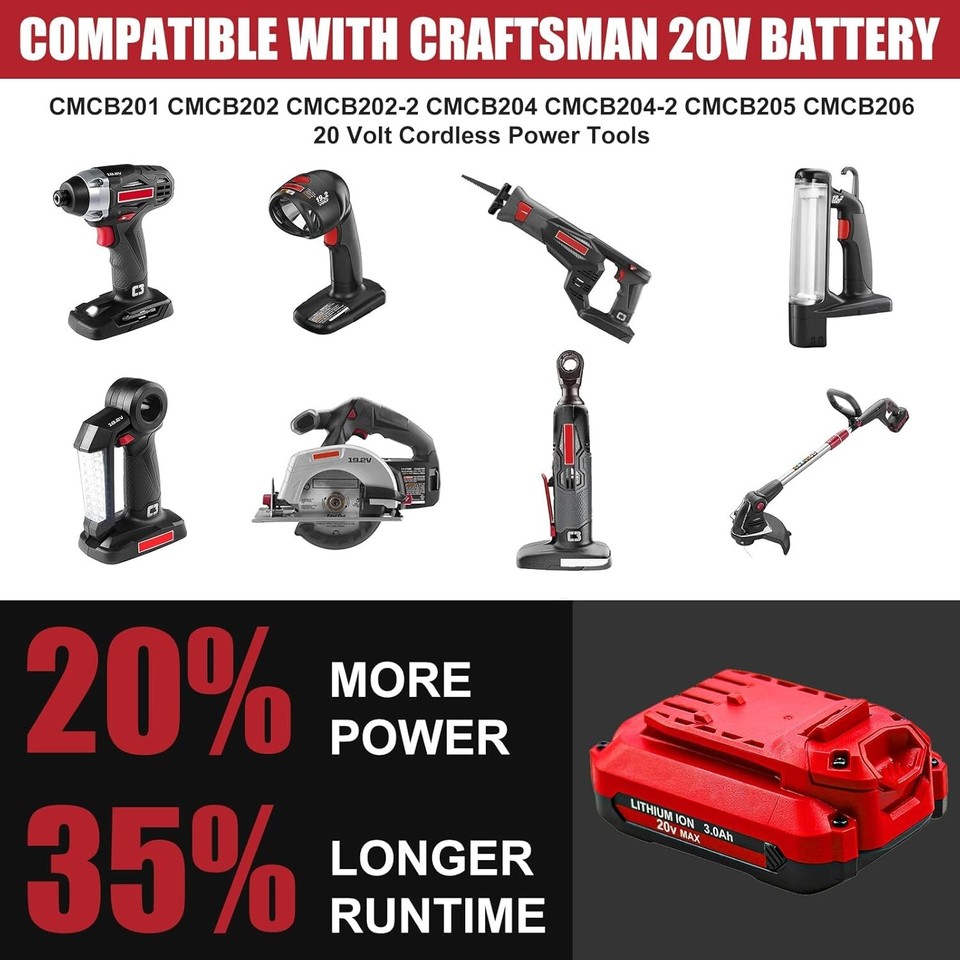 2 PACK For CRAFTSMAN CMCB202 20V 2.0Ah Battery V20 20 Volts Lithium-ion ...