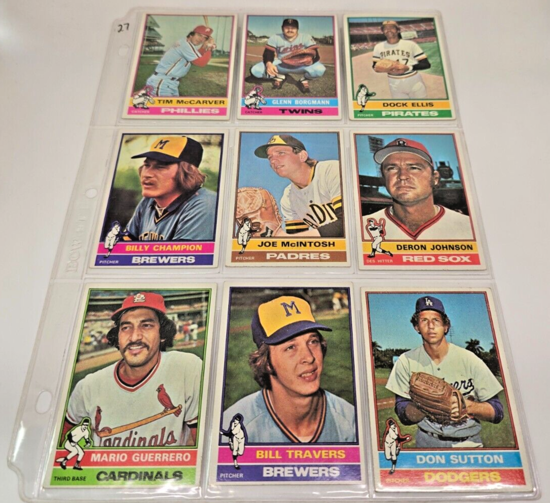 1976 Topps Baseball Card Lot - 1 Page, 9 Cards - Vintage Collection | eBay