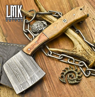 LMK Custom Forged Clever Chopper Axe Knife Twist Damascus Olive Wood ...