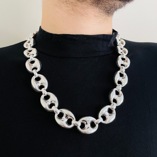 21mm Mens Puffed Marina Link Chain Necklace 133GR 24" 925 Sterling ...