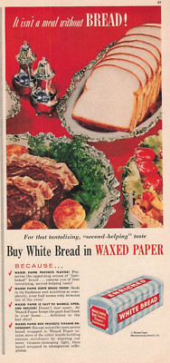 1955 Waxed Paper White Bread Vintage Print Ad Food Protection MCM Meal ...