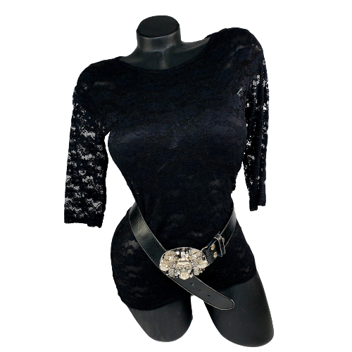 Silver Embellished Skull Handcrafted Buckle & Earrings Srvk.Crystals ...