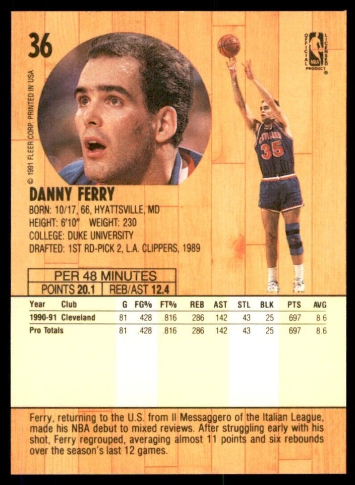 1991-92 Fleer Danny Ferry Basketball Cards #36 | eBay