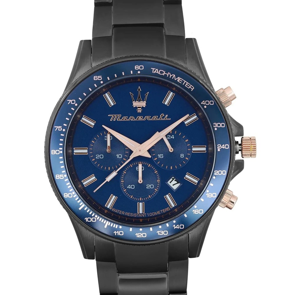 Maserati Sfida Gunmetal PVD Steel Chronograph Blue Dial Men Watch ...