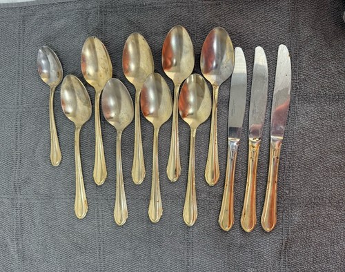 Hampton Silversmiths #215 Stainless Gold Electroplate Flatware 12 Piece ...