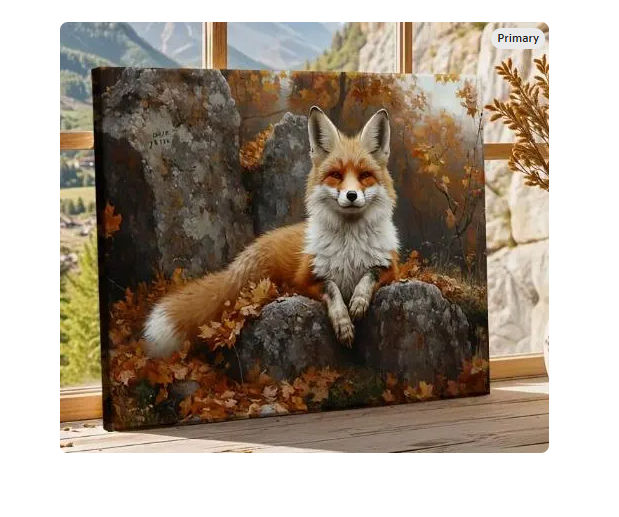 CANVAS WALL ART-Elegant Autumn Fox Canvas Wrapped, Solid Wood Frame, 12 ...