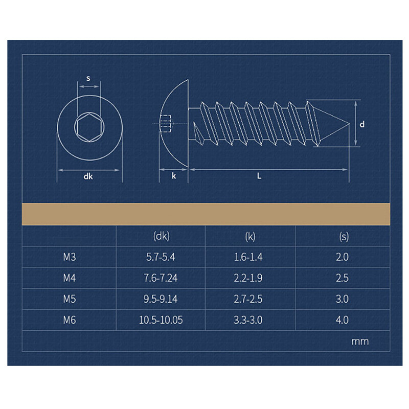 Black Hex Socket Self Tapping Screws Grade 8.8 Pan Head Wood Screw M3 ...