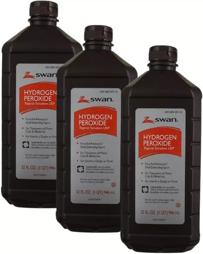 (3) Swan 3% Hydrogen Peroxide Topical Solution First Aid Antiseptic, 32 ...