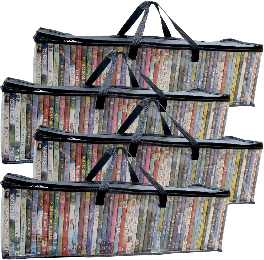Evelots 4 Pack Dvd/Bluray/Video-Storage Bag-New-Clear-Handle-Hold 200 ...