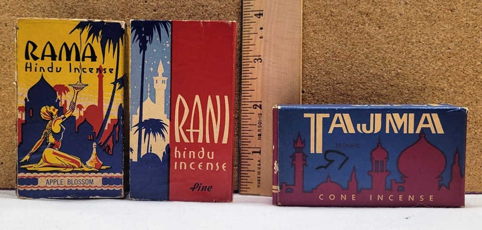 Vintage INDIA INCENSE Hindu RANI Pine RAMA Apple Blossom Tajma JASMINE ...