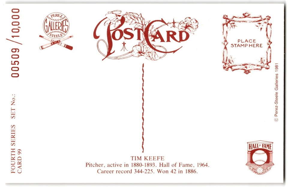 1980 Perez-Steele Hall of Fame Series 4 Tim Keefe /10000 New York ...