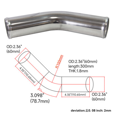 60mm 2.36" inch 45 Degree Aluminum Turbo Intercooler Pipe Piping Tubing ...