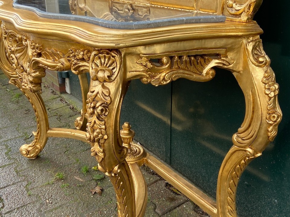 Console with Mirror French Louis XVI Baroque Gold Rococo Marble ...