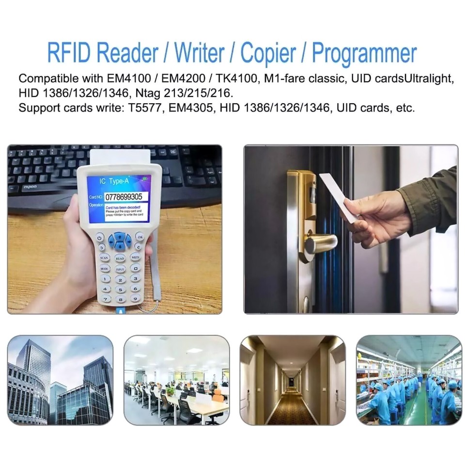 Handheld RFID/NFC Smart Card Reader Elevator Writer Copier IC ID Sensor ...