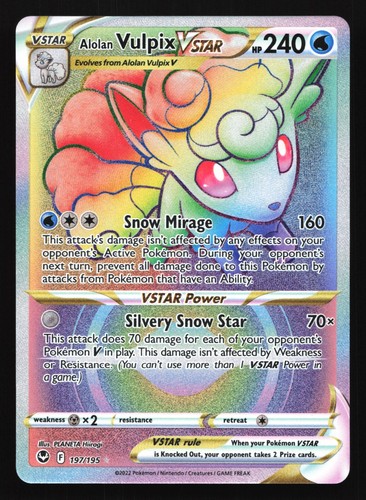 Pokemon Alolan Vulpix VSTAR 197/195 Silver Tempest Rainbow Secret Rare ...