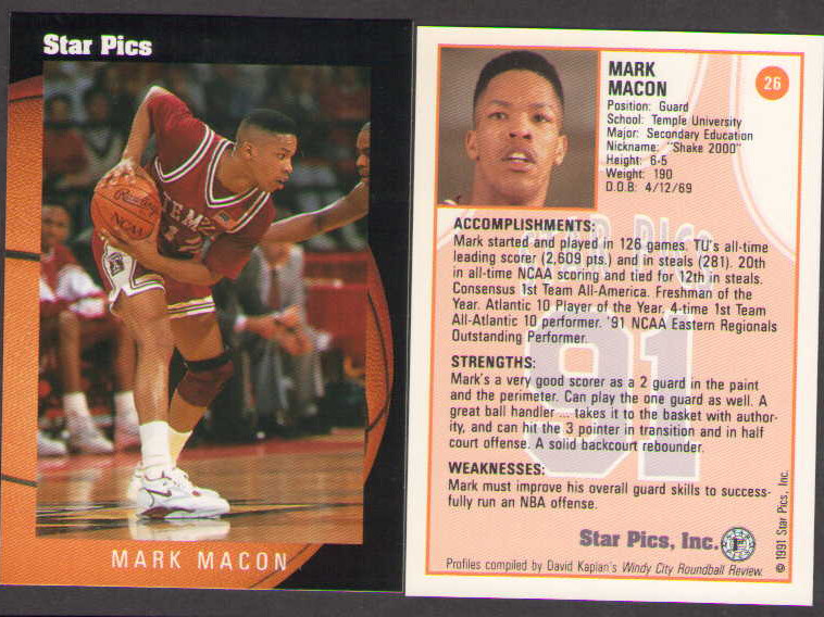 US. 1991 Star Pics. Draft Card. #26. Mark Macon | eBay