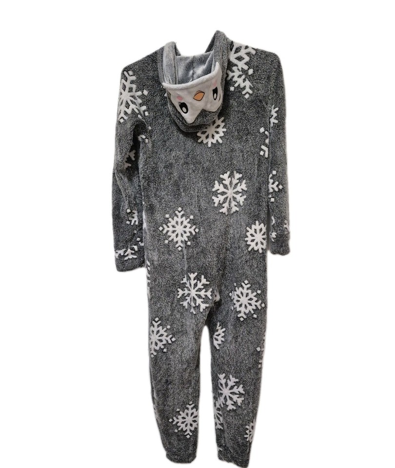 Justice Gray White Snowflake Penguin Hooded Fleece Jammies Girls Size 8 ...