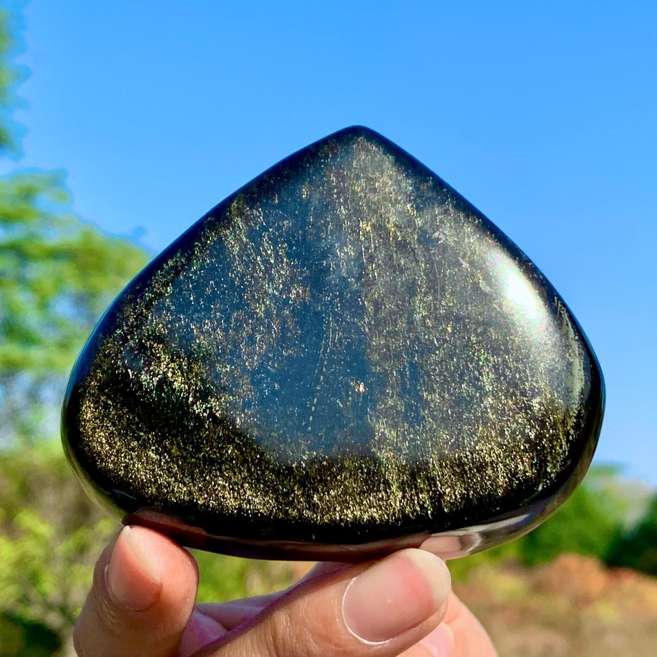 222G Natural Golden Sheen Eye Obsidian Quartz Hand Carved Heart-Shaped ...